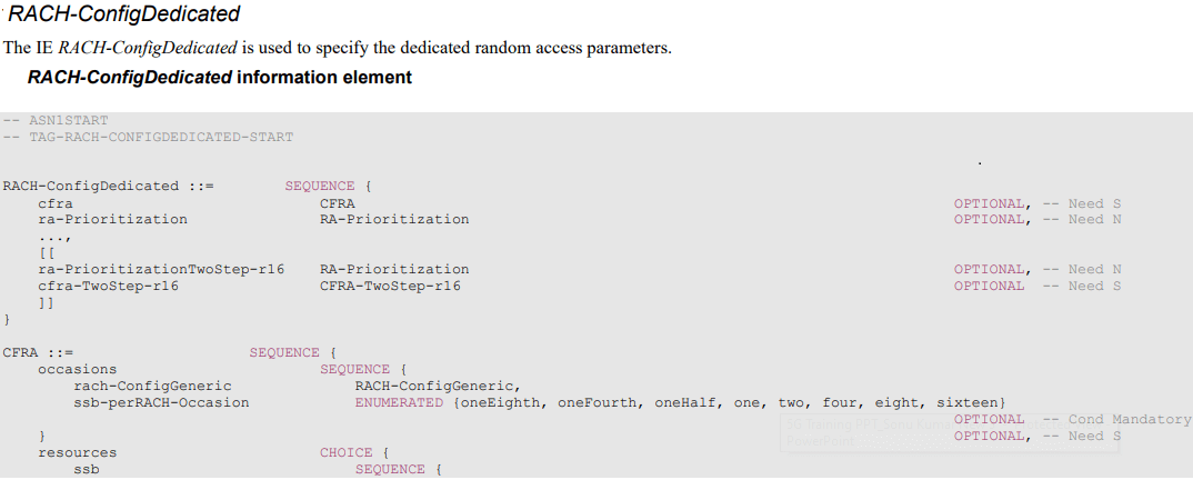 RACH Procedure 5G/NR 4 Steps with IE