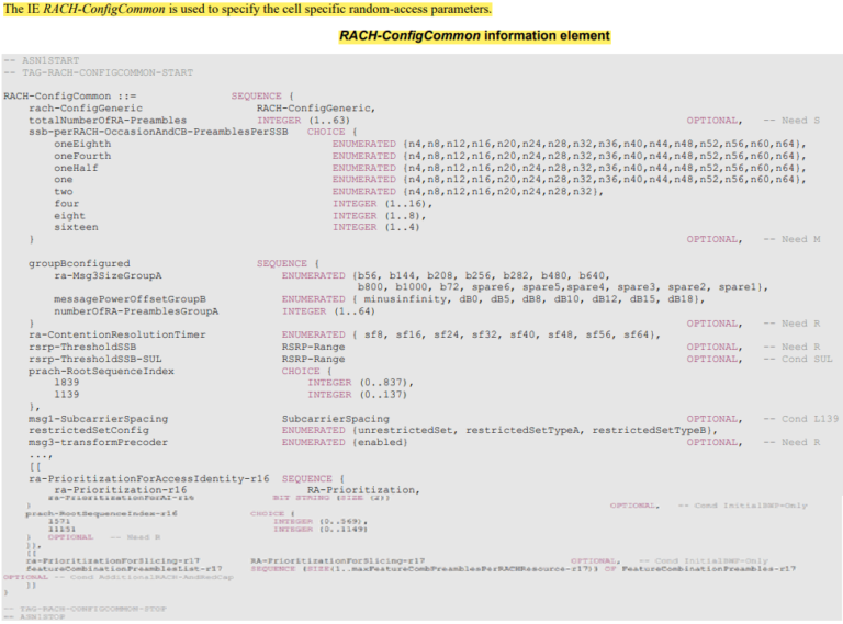 RACH Procedure 5G/NR 4 Steps with IE